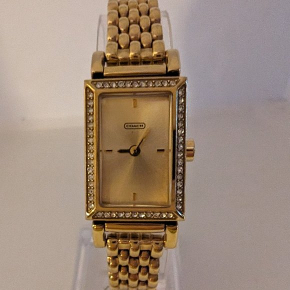 Coach | Jewelry | Coach Square Face Goldtone Watch With Crystals ...